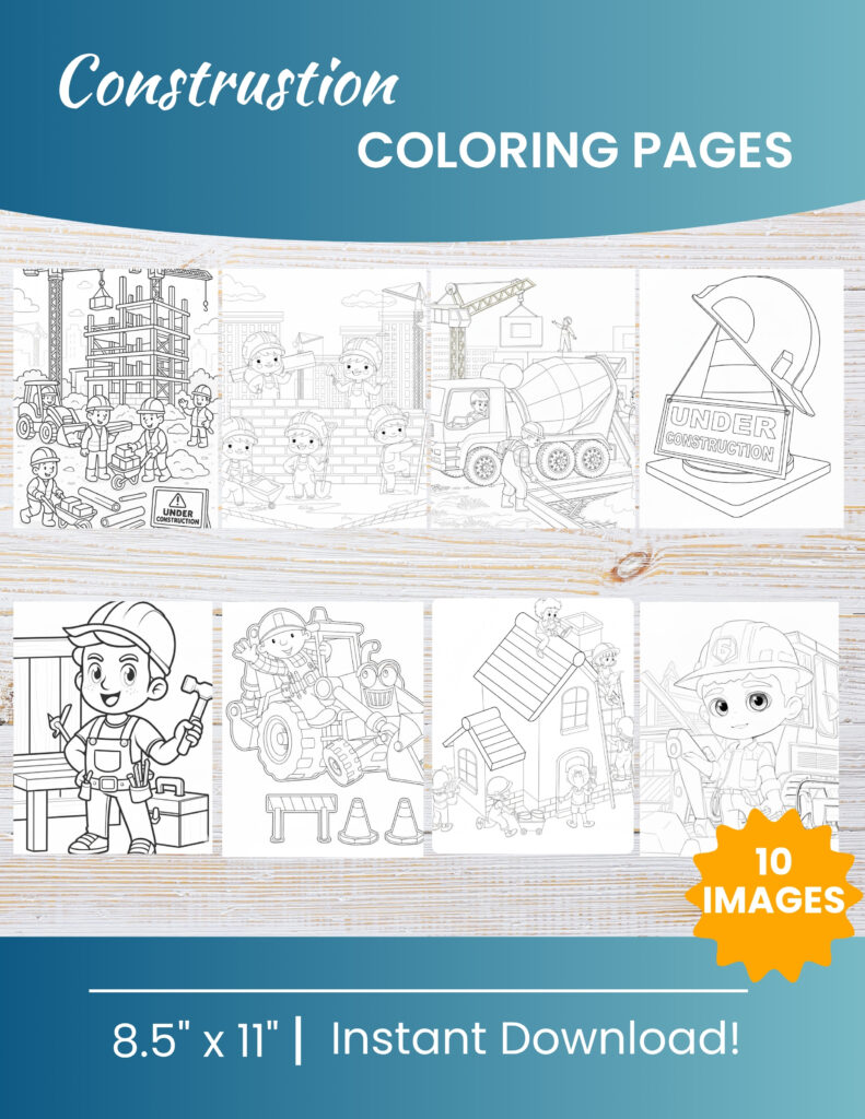 10 Free Printable Construction Coloring Pages for Kids | Instant PDF ...