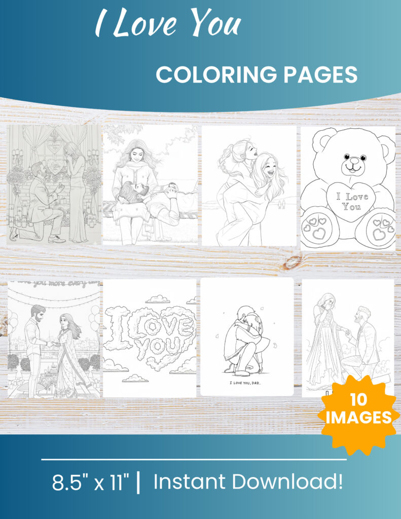 10 Free Printable I Love You Coloring Pages for Kids | Instant PDF Download
