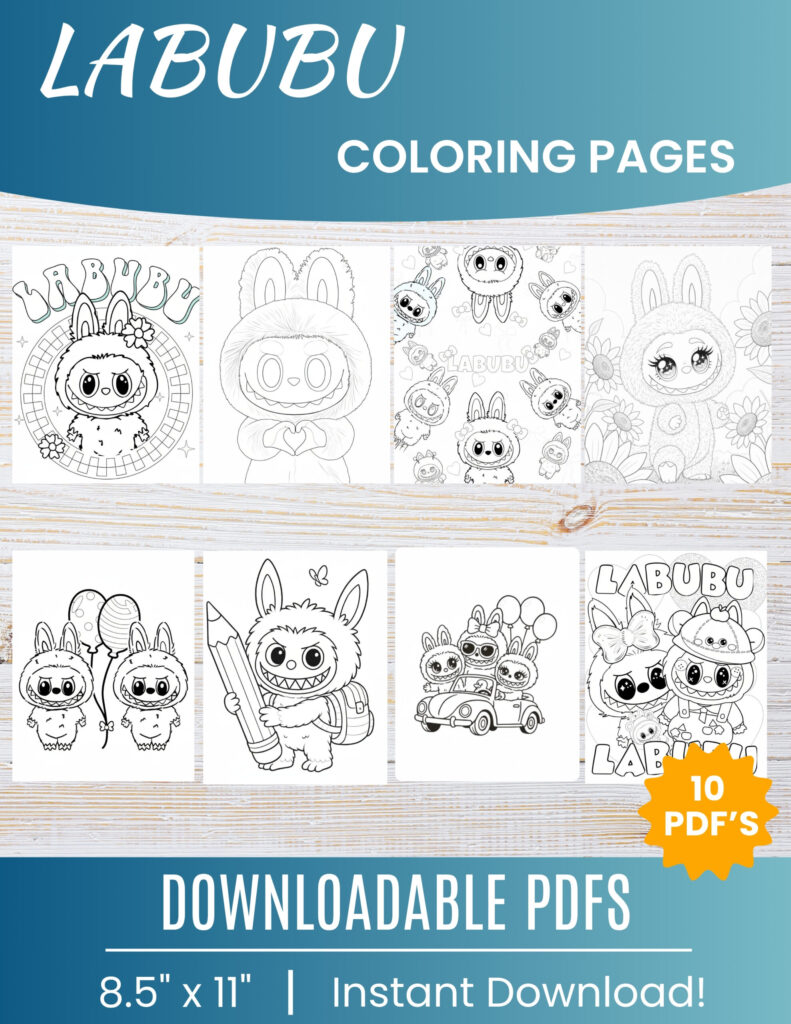Free Printable Labubu coloring pages for kids | 10 PDF Download